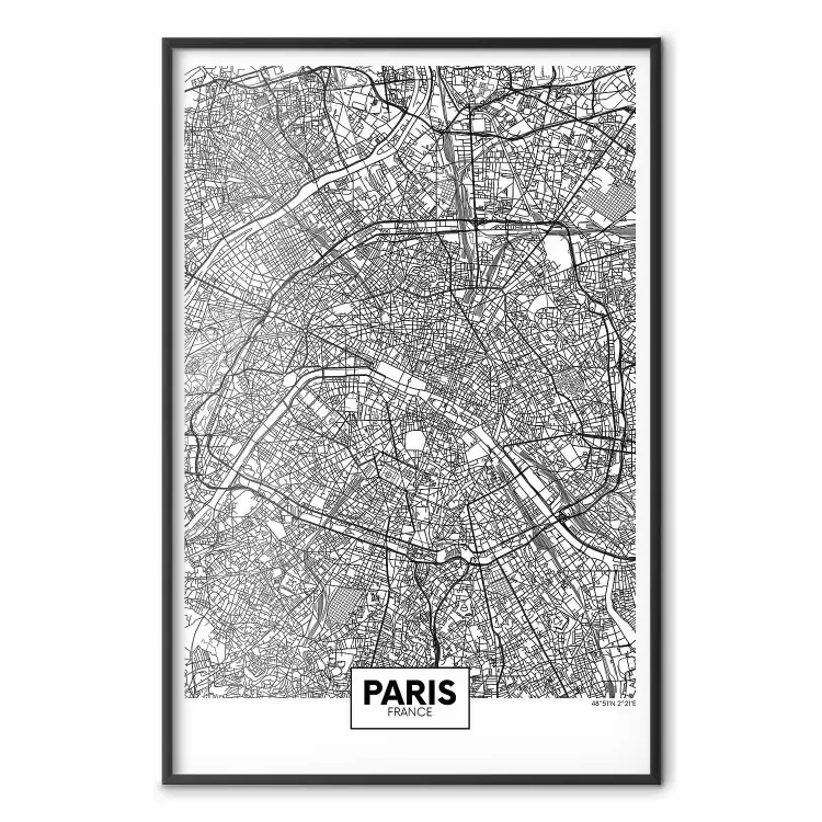 Poster Carte de Paris - carte monochrome ville française textes simples ...