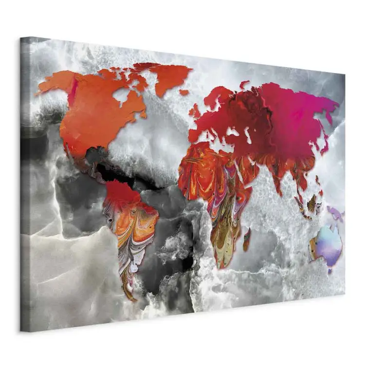 Tableau déco Carte du monde avec accent rouge large - Abstraction ...