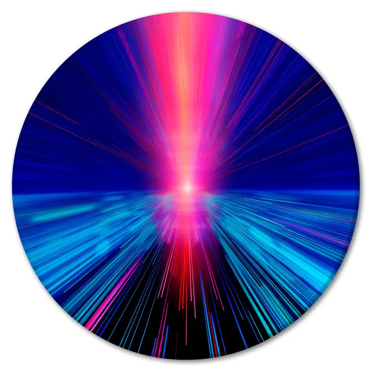 Tableau rond Vitesse de la lumière - composition dynamique en bleu et ...