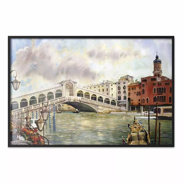 Affiche déco Rialto à Venise - paysage romantique avec pont et gondoles ...
