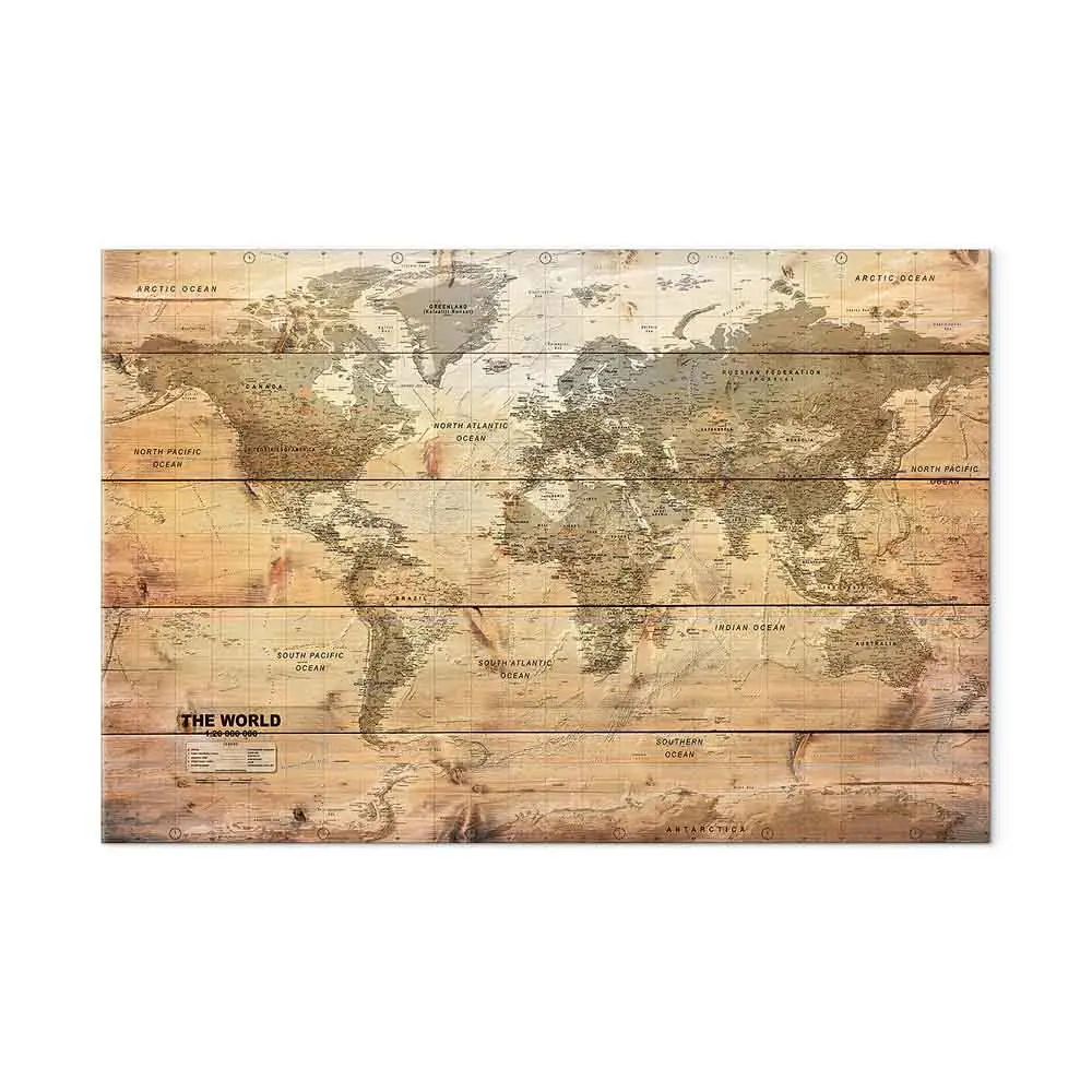 Tableau décoratif Carte du monde: Planche (1 partie) - Continents sur ...